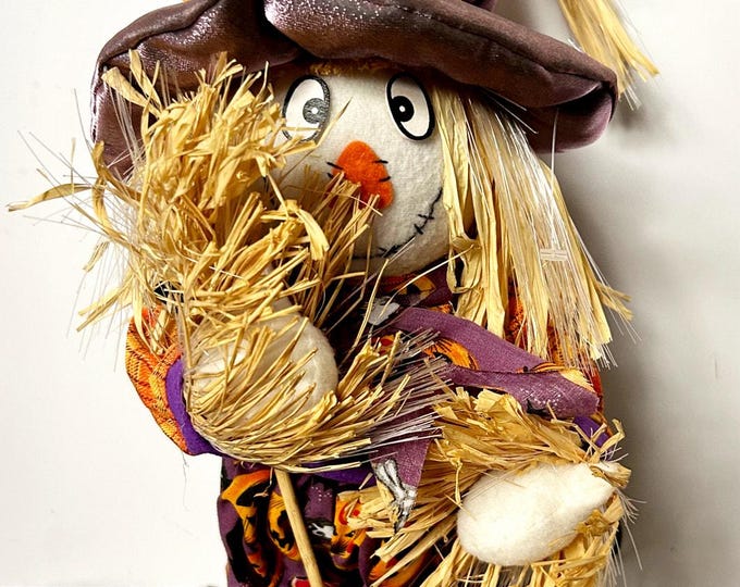 Rare VNTG Standing Scarecrow Color Changing Fiver Optic W/ Satin Hat ...