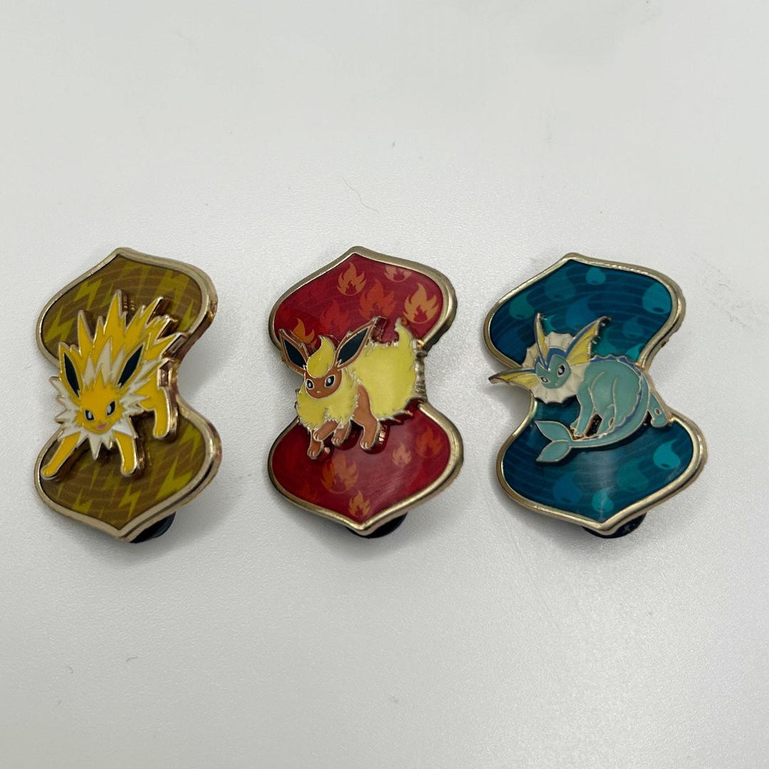 Pokemon Official Vaporeon, Jolteon, & Flareon Premium Collection Pins ...