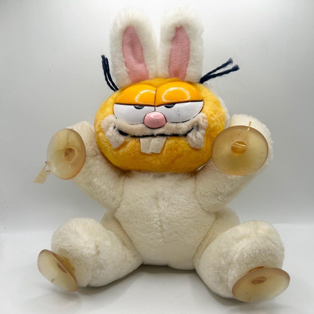 Vintage Dakin 1981 Garfield Window Cling Stuffed Animal Easter Bunny ...