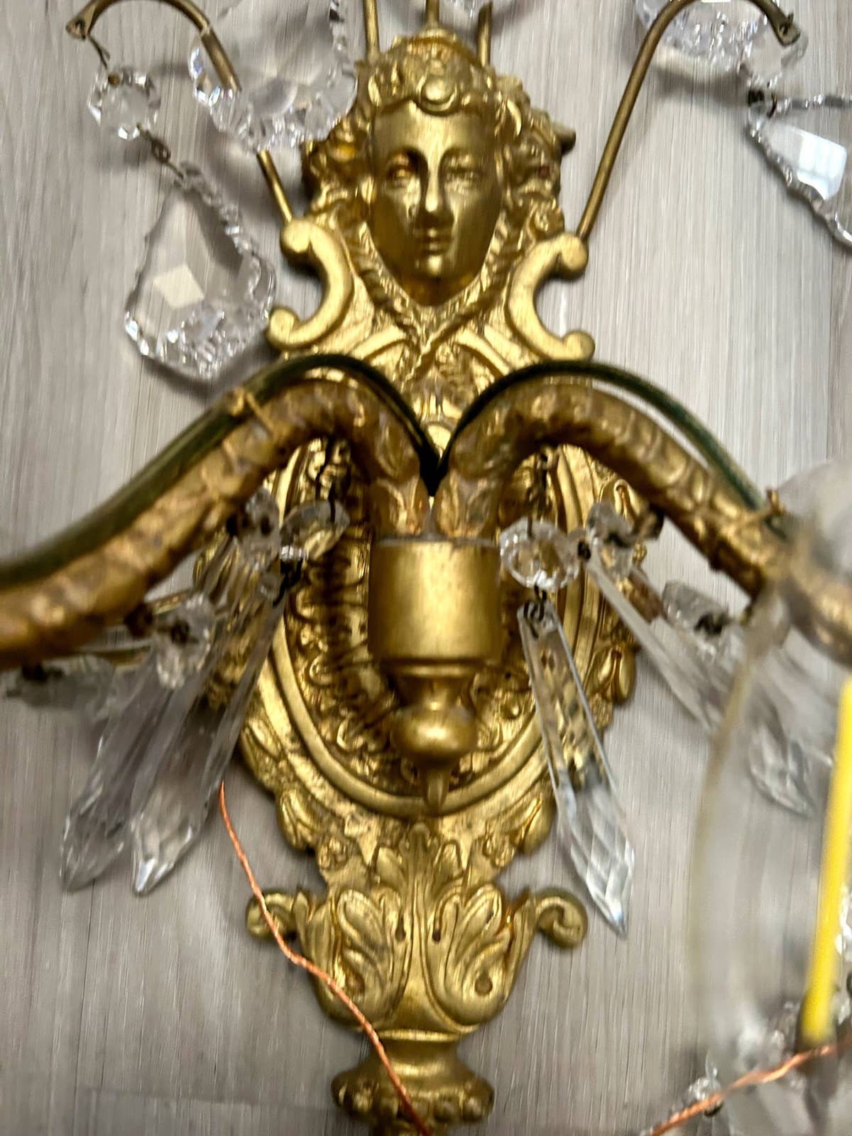 Antique French Brass & Crystal Oprea Style Wall Candelabra Style Sconce ...