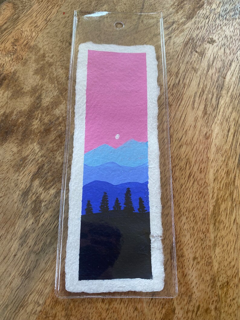 Hand Painted Acrylic Mountain Scenery Bookmark With Deckle Edge and ...