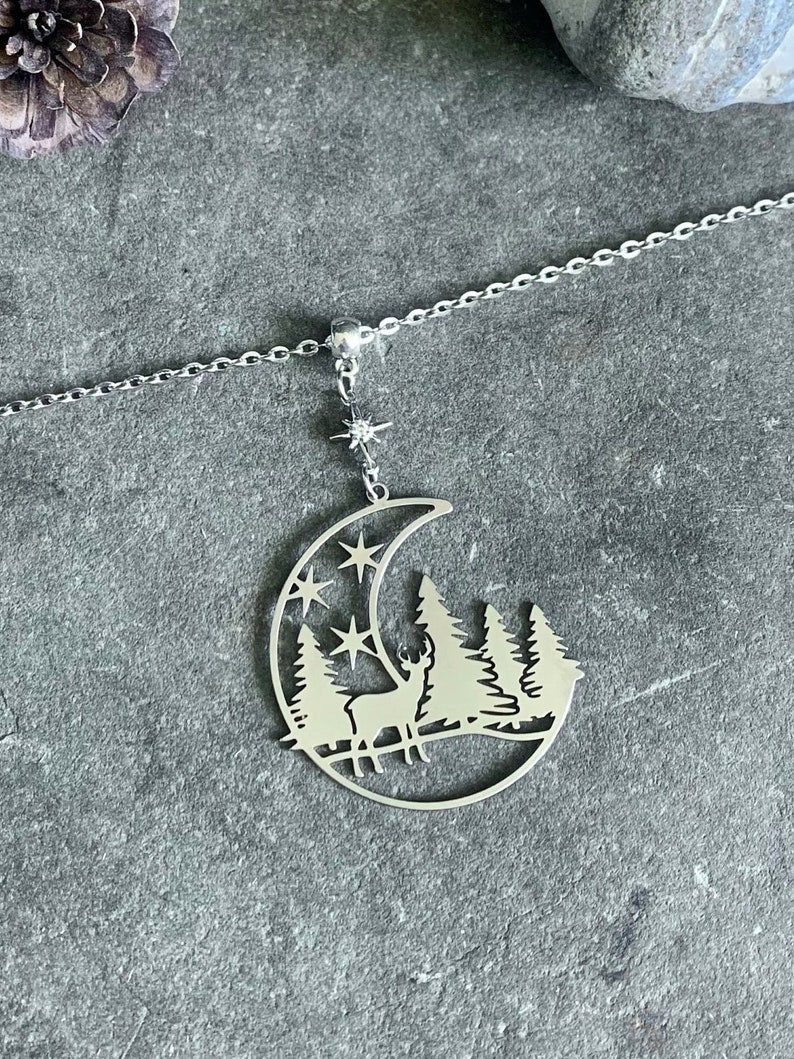 Celestial Crescent Moon & Buck Pendant Necklace Wanderlust Jewelry ...