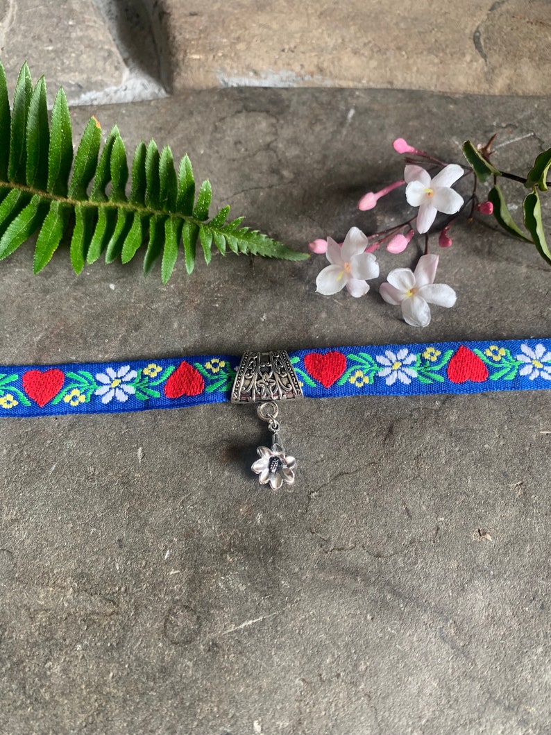 Gentian Edelweiss Choker: Bavarian Dirndl Ribbon Necklace - Etsy
