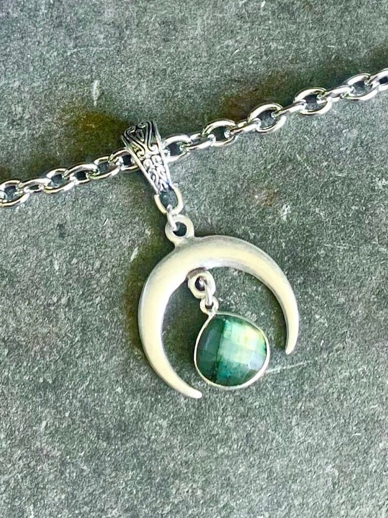 Silver Crescent Moon Labradorite Pendant Necklace Celestial Wanderlust ...