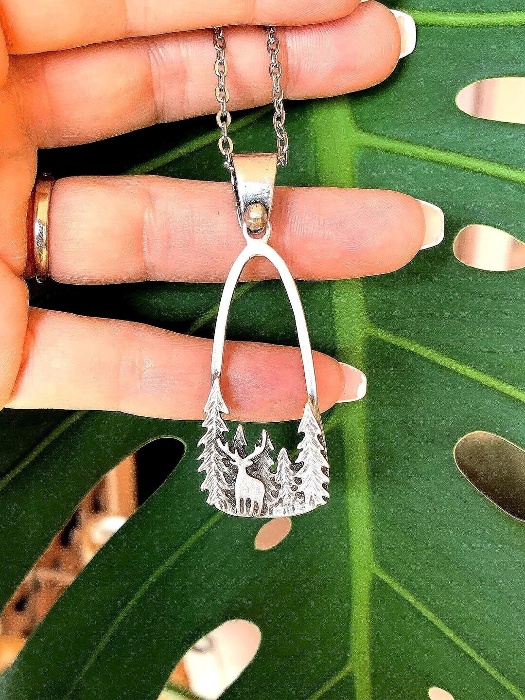 Unique Stag Pendant Necklace Antique Silver Mountain Cabincore Stag ...