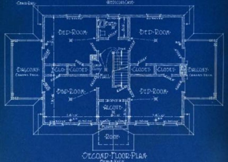 7-room Colonial House Blueprint (PDF File, Instant Download, 4 Pages ...