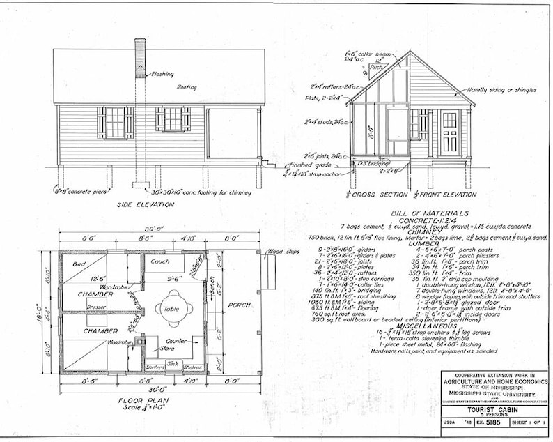 Tiny Cabin Blueprint, 18'x22' (downloadable PDF File, 1-page Blueprint ...