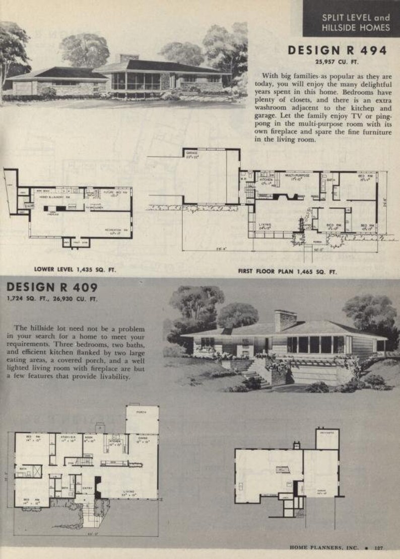 30 FLOORPLANS for Split-level or Hillside Homes (pdf File, Downloadable ...