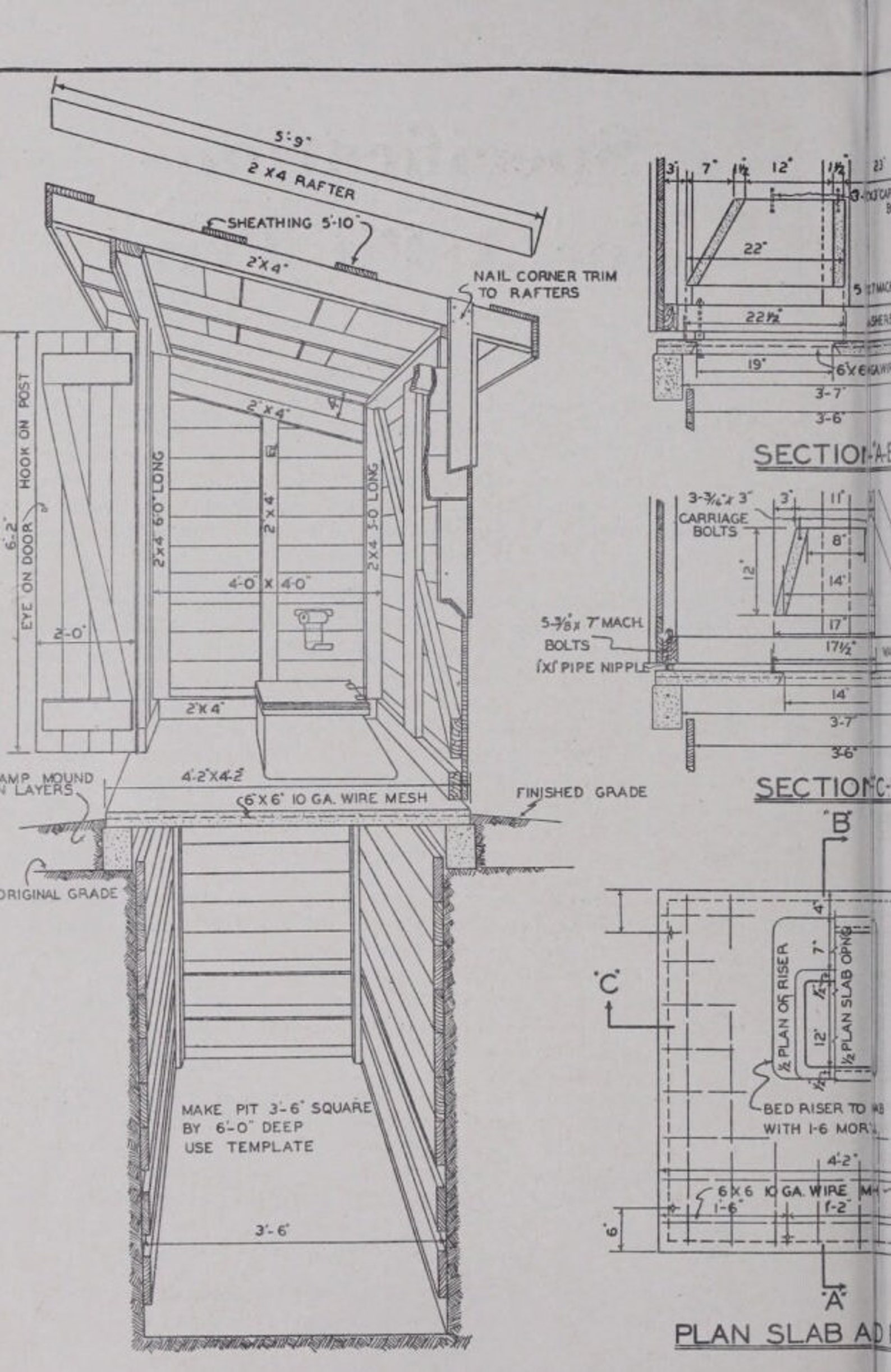 Vintage Outhouse, Pit Privy Construction Plans (PDF, Downloadable for I ...