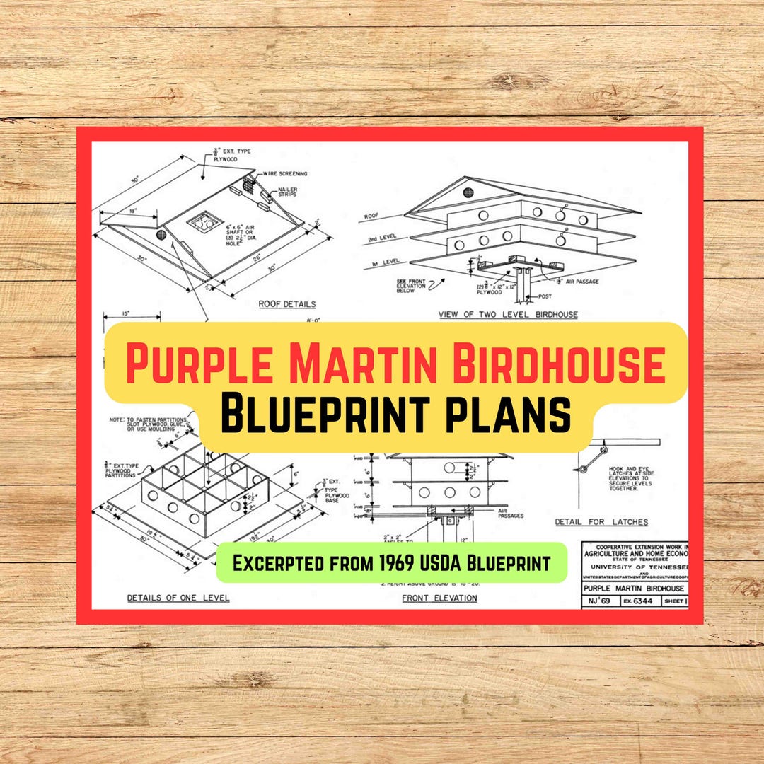 Purple Martin Birdhouse Blueprint Plans (PDF Instant Download, 1-page ...