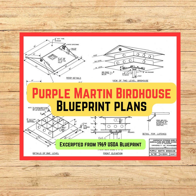 Purple Martin Birdhouse Blueprint Plans (PDF Instant Download, 1-page ...