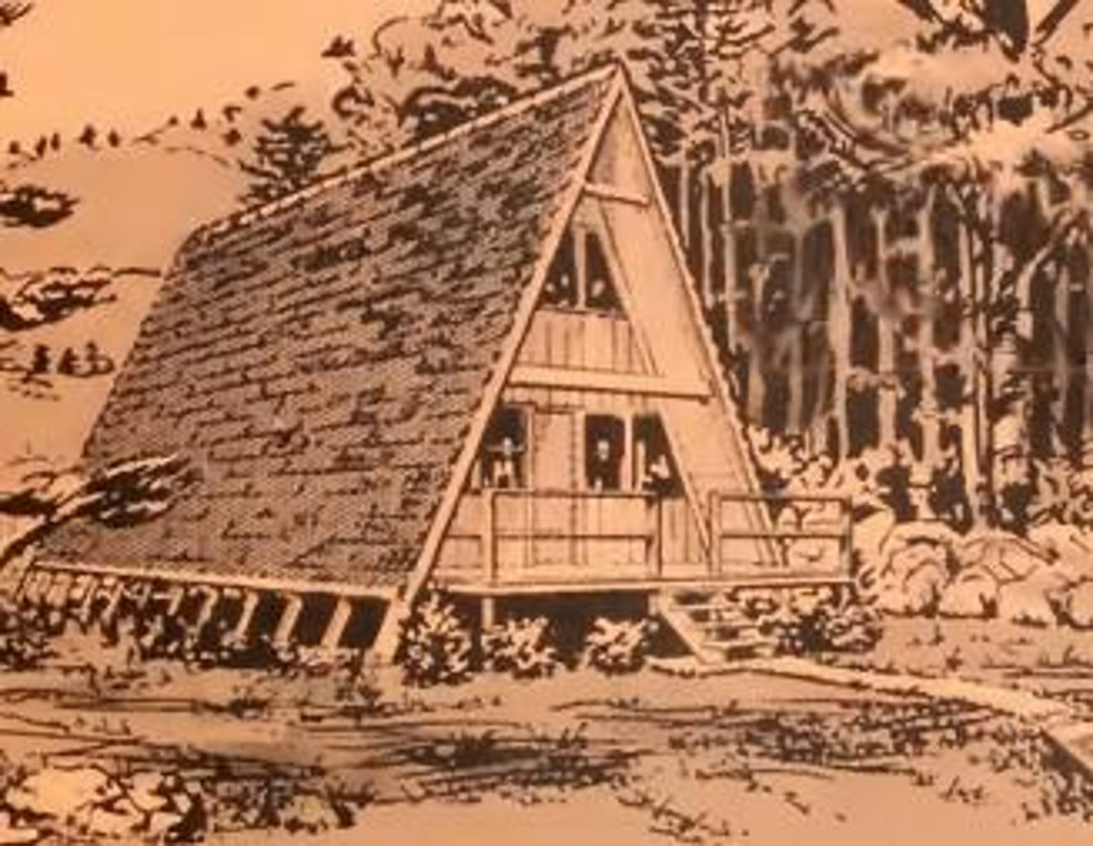 Vintage A-frame Cabin Plan BLUEPRINT, 24' X 20' | 1 Bath, 2 Bed, Tiny ...