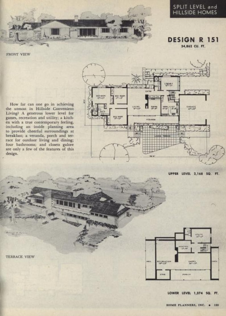 30 FLOORPLANS for Split-level or Hillside Homes (pdf File, Downloadable ...