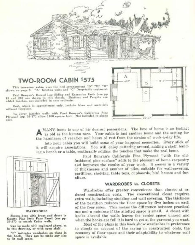 20 Log Cabin Floorplans (PDF File, Excerpted From 1932 Catalogue "paul ...