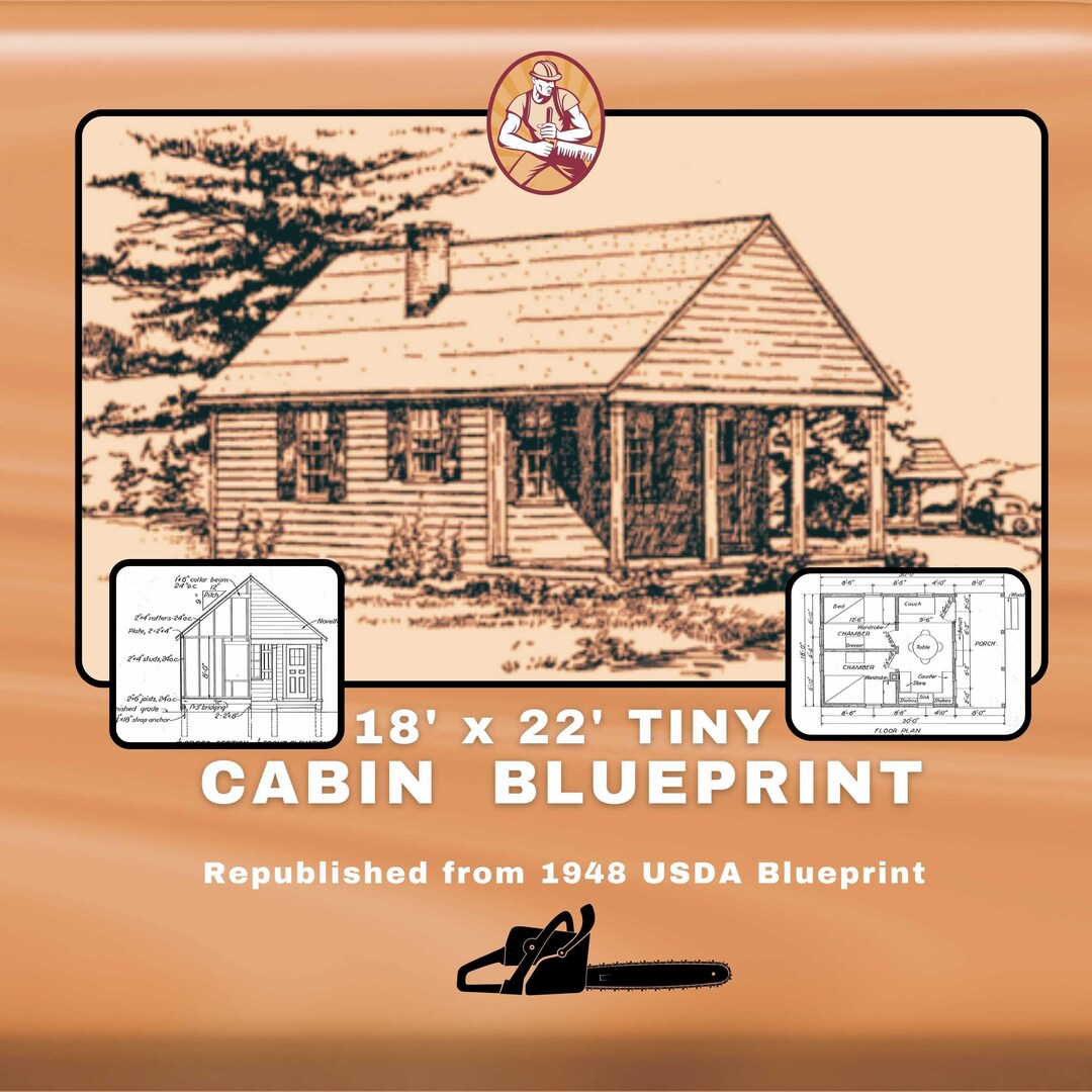 Tiny Cabin Blueprint, 18'x22' (downloadable PDF File, 1-page Blueprint ...