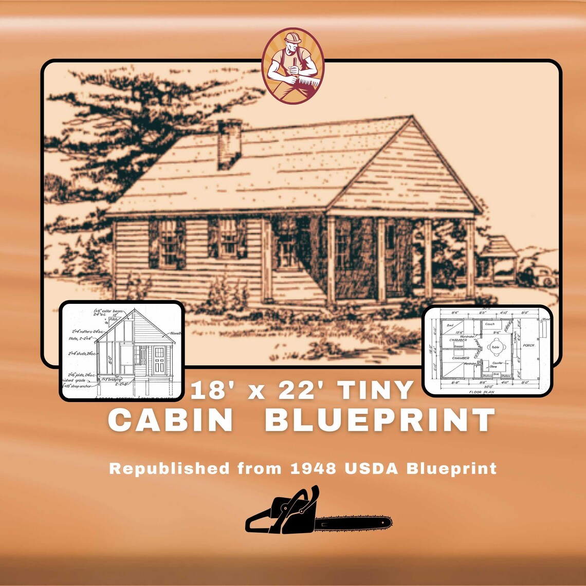 Tiny Cabin Blueprint, 18'x22' (downloadable PDF File, 1-page Blueprint ...