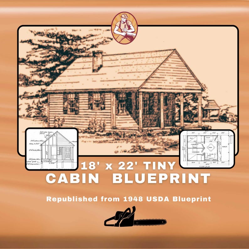 Tiny Cabin Blueprint, 18'x22' (downloadable PDF File, 1-page Blueprint ...