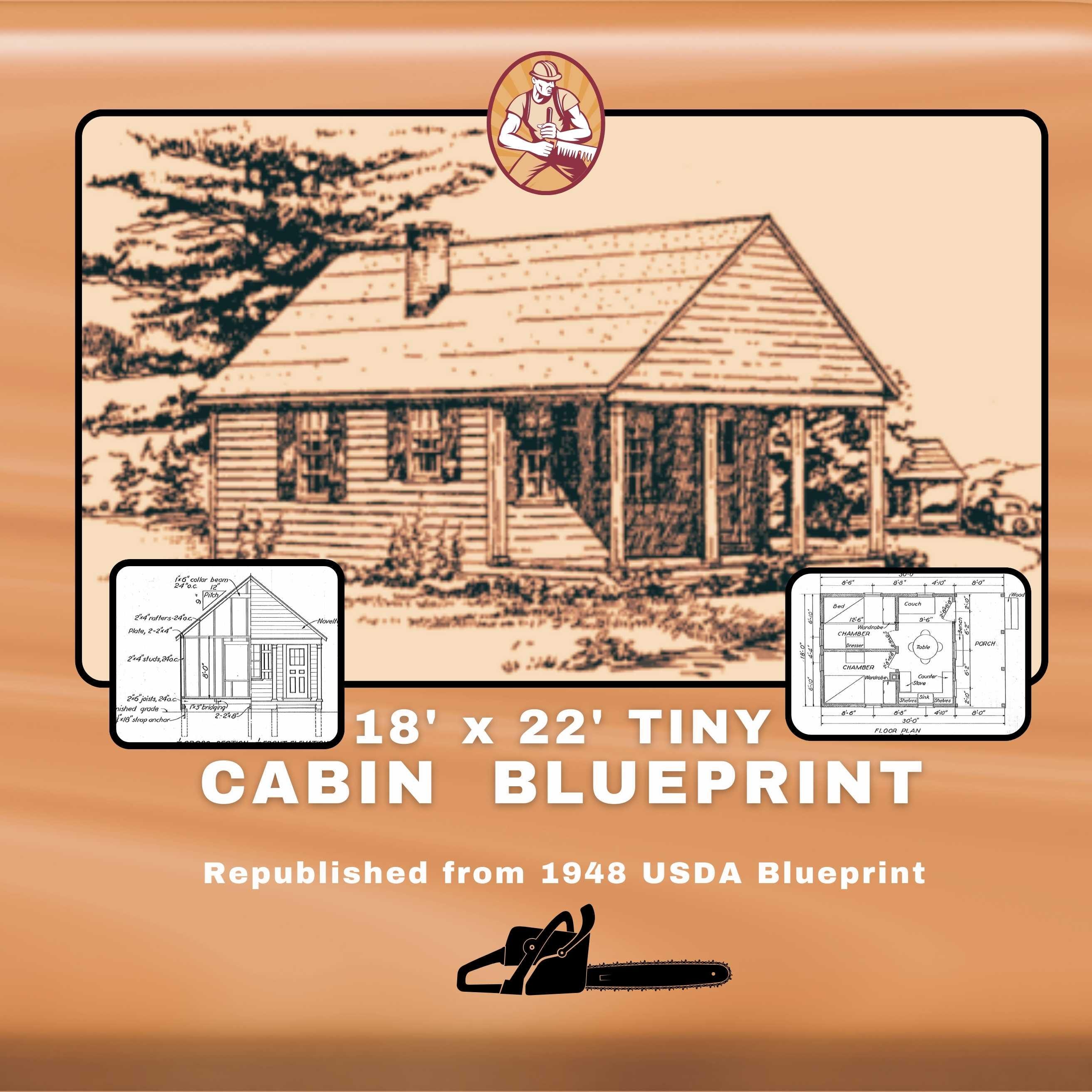 Tiny Cabin Blueprint, 18'x22' (downloadable PDF File, 1-page Blueprint ...