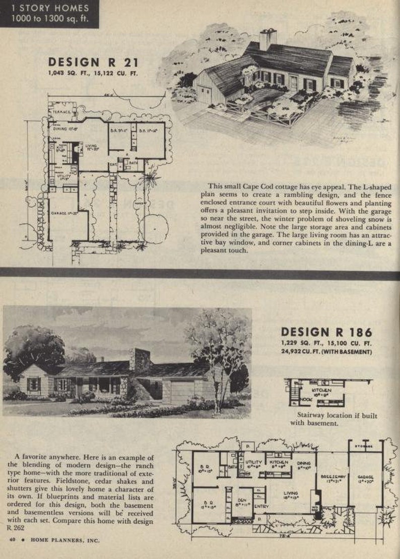 100 Small Home Floorplans, 1000-1300 Sq. Ft. (pdf Electronic File ...