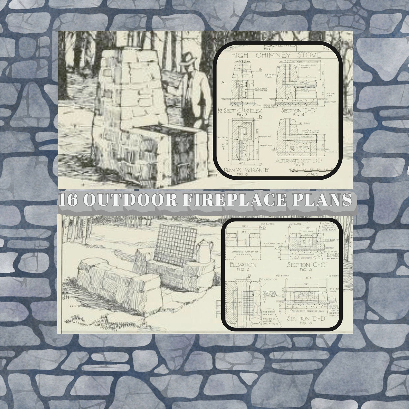 16 Vintage Outdoor Fireplace & Camp Stove Plans (PDF Instant Download ...