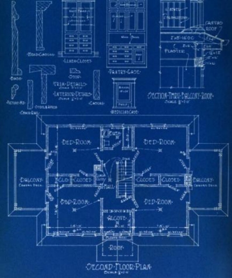 7-room Colonial House Blueprint (PDF File, Instant Download, 4 Pages ...