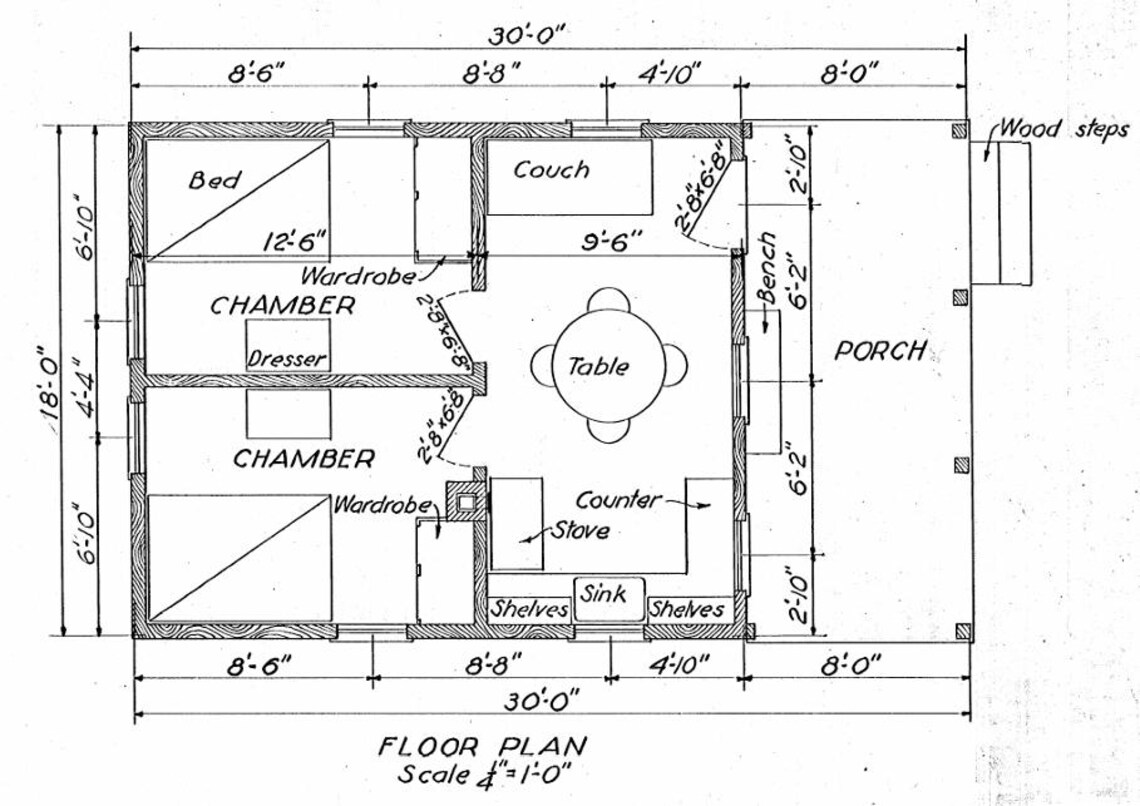 Tiny Cabin Blueprint, 18'x22' (downloadable PDF File, 1-page Blueprint ...