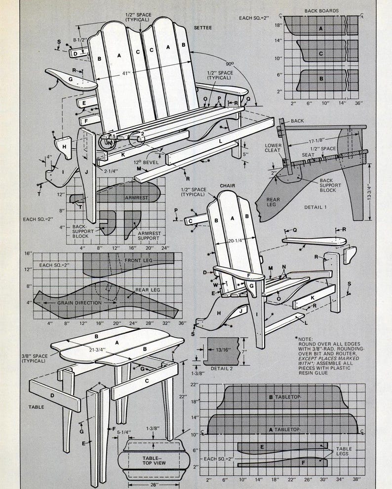 Adirondack Chair, Bench & Table Plans (PDF File, Excerpted From Vintage ...
