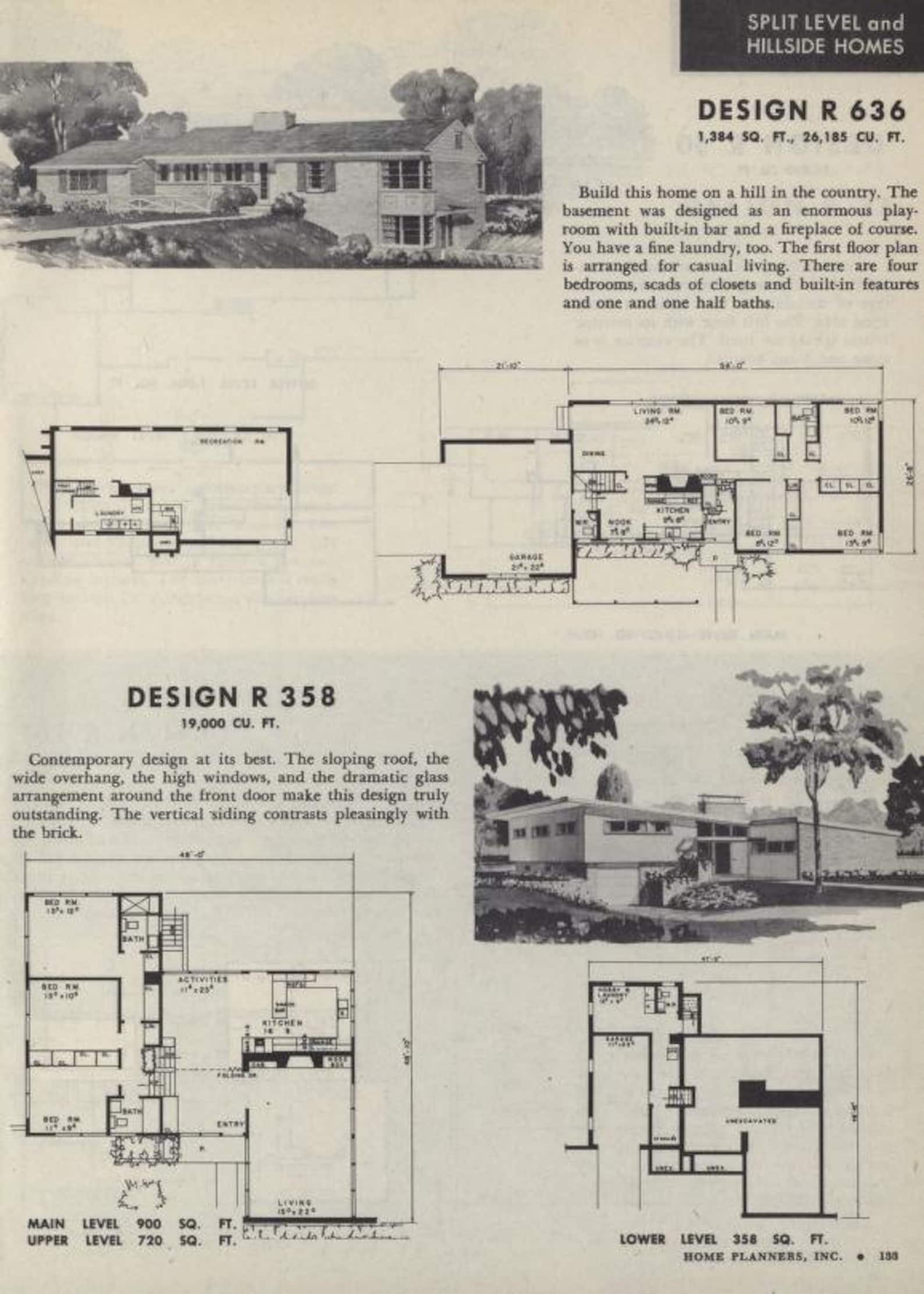 30 FLOORPLANS for Split-level or Hillside Homes (pdf File, Downloadable ...