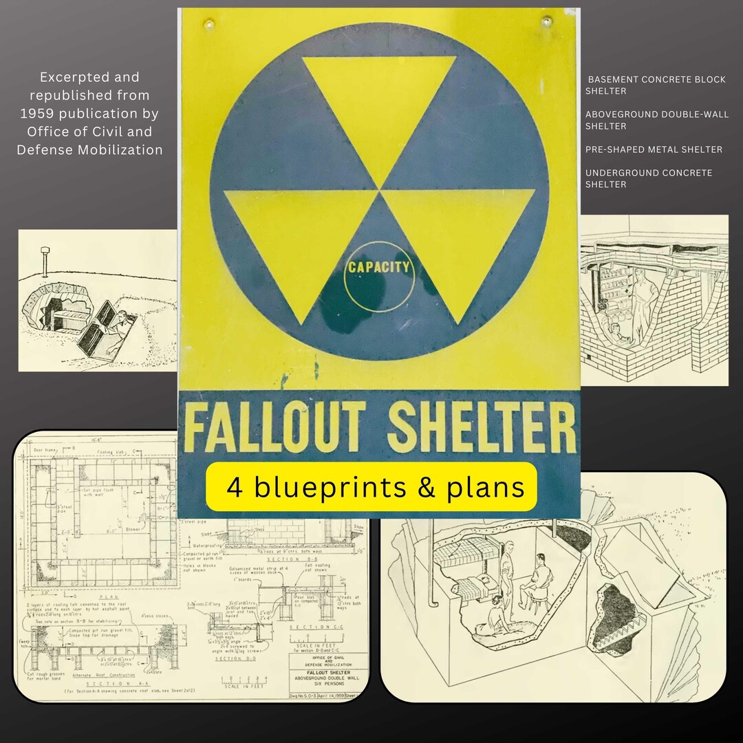 4 Vintage Fallout Shelter Blueprints & Plans instant Download PDF, 28pp ...