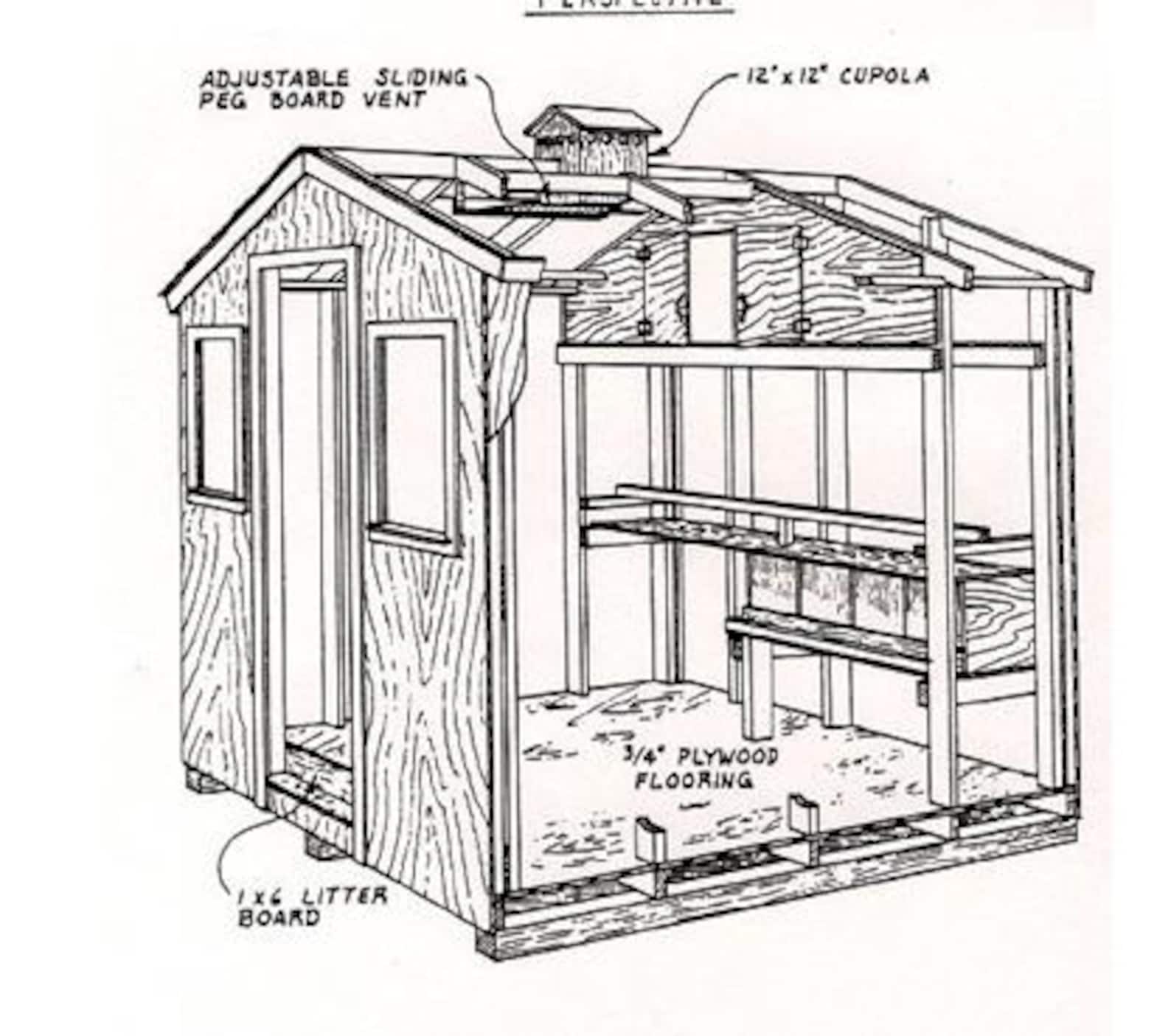 8'x8' Chicken Layer Coop Plans (PDF File Instant Download, Republished ...