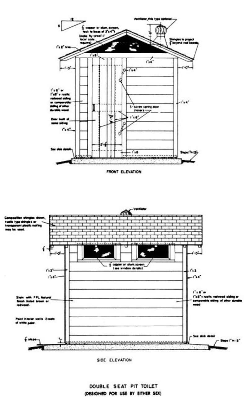 Double Stall Outhouse /two Seat House Plans (PDF, Instant Download ...