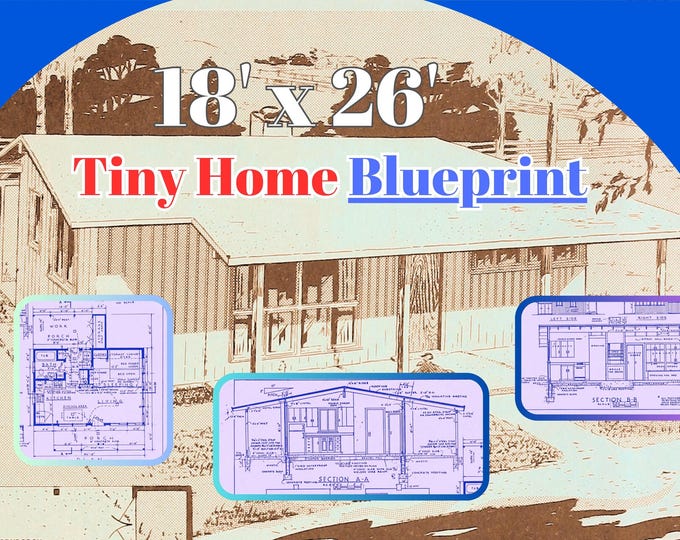Vintage Tiny Home Blueprint, 18’x26’ Small Cabin (PDF File, Instant ...