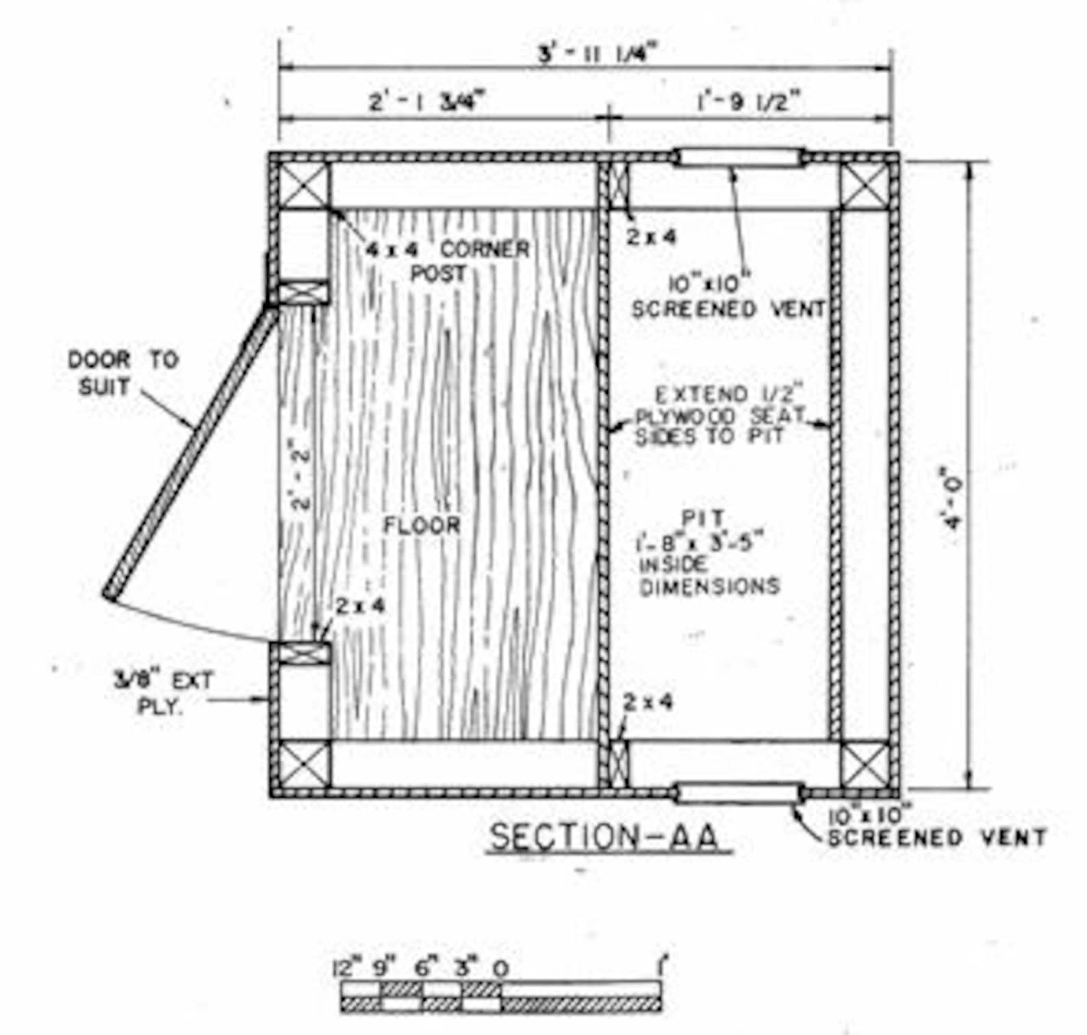 DIY Pit Privy Outhouse Plans (PDF, 1 Page Blueprint, From 1968 USDA ...