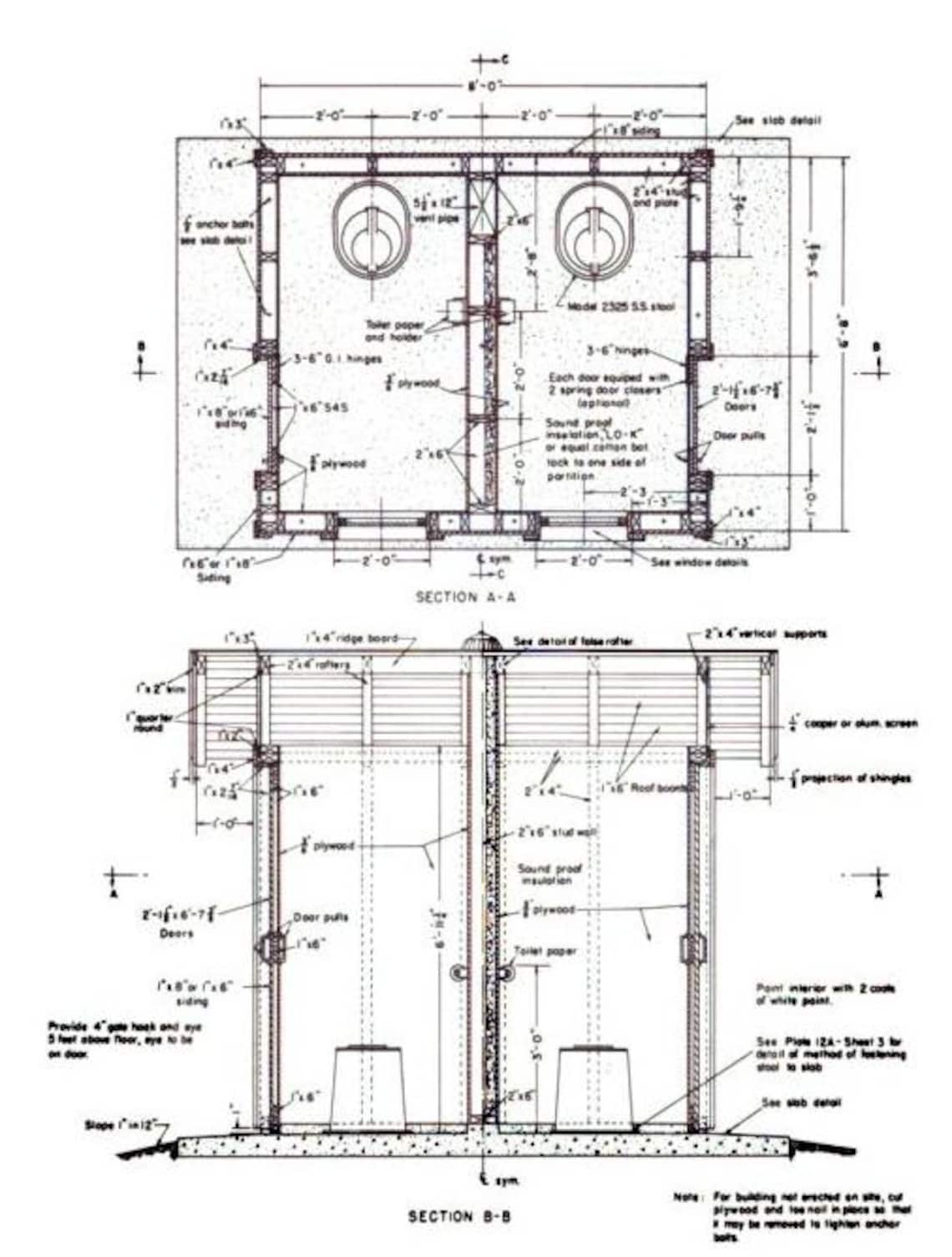 Double Stall Outhouse /two Seat House Plans (PDF, Instant Download ...
