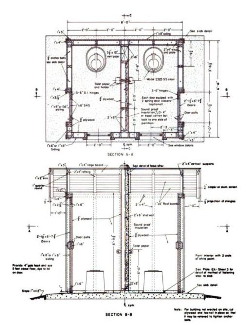 Double Stall Outhouse /two Seat House Plans (PDF, Instant Download ...