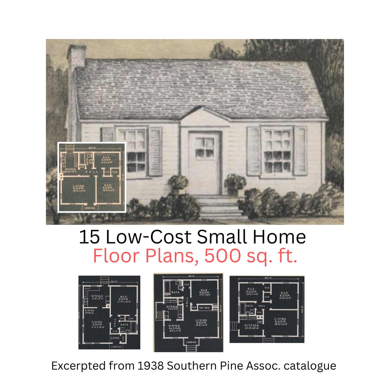 15 Low-cost Small Home Floor Plans, 600 Sq. Ft. Approx. (PDF Instant ...