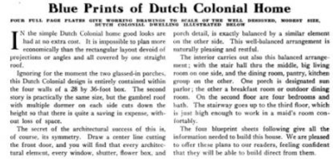 7-room Colonial House Blueprint (PDF File, Instant Download, 4 Pages ...