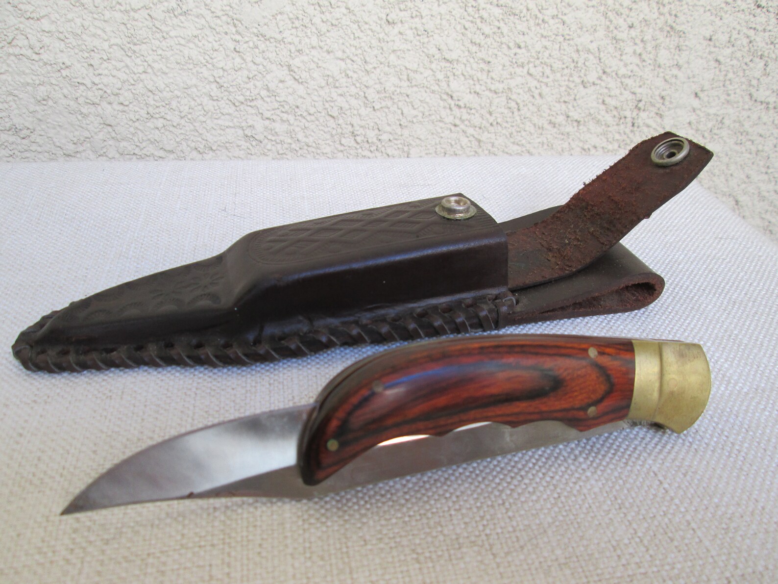 Vintage Folding Hunting Knife With Handmade Leather Sheath - Etsy