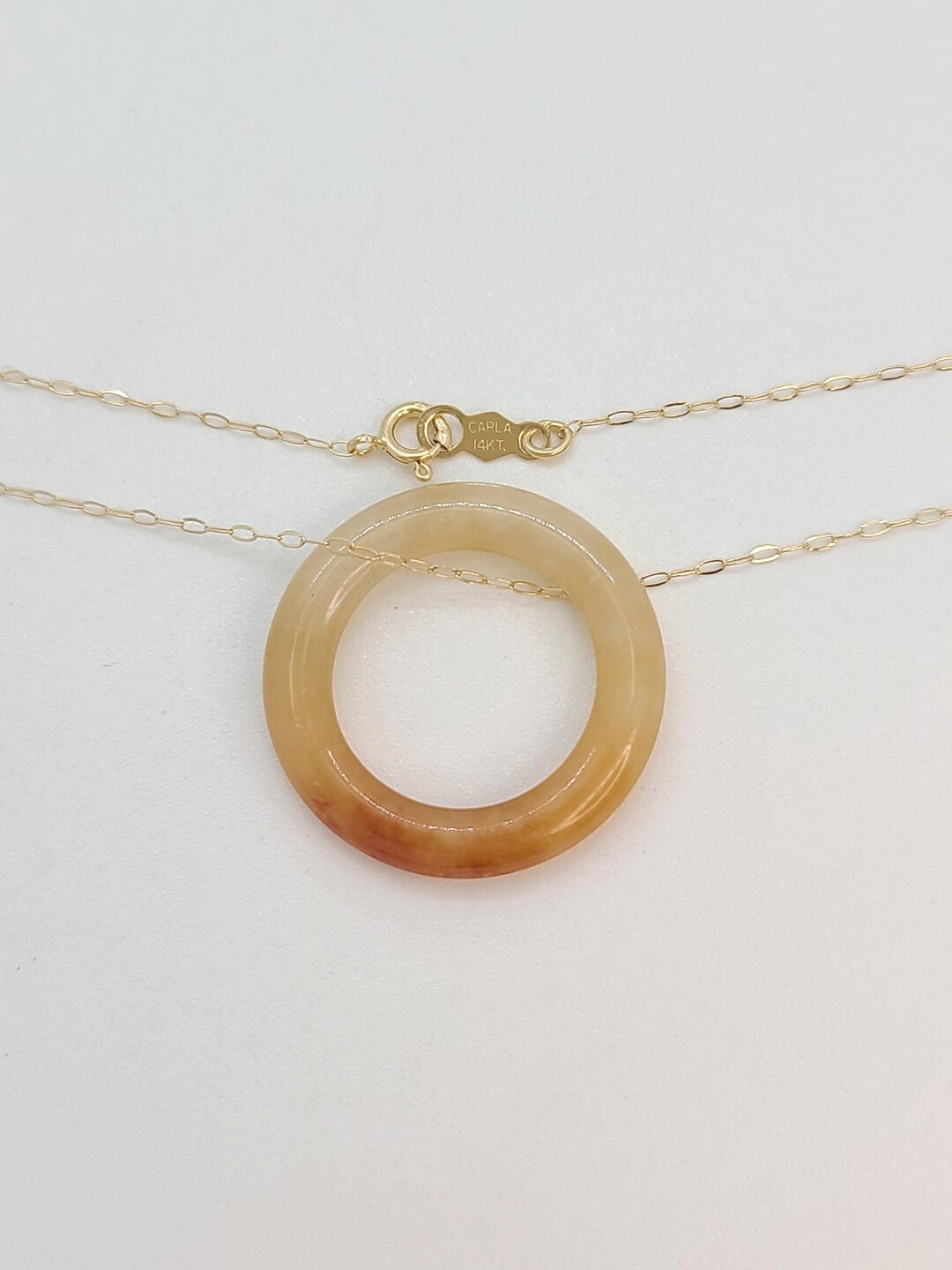 Vintage 14k Yellow Solid Gold Jade Circle Pendant Necklace - Etsy