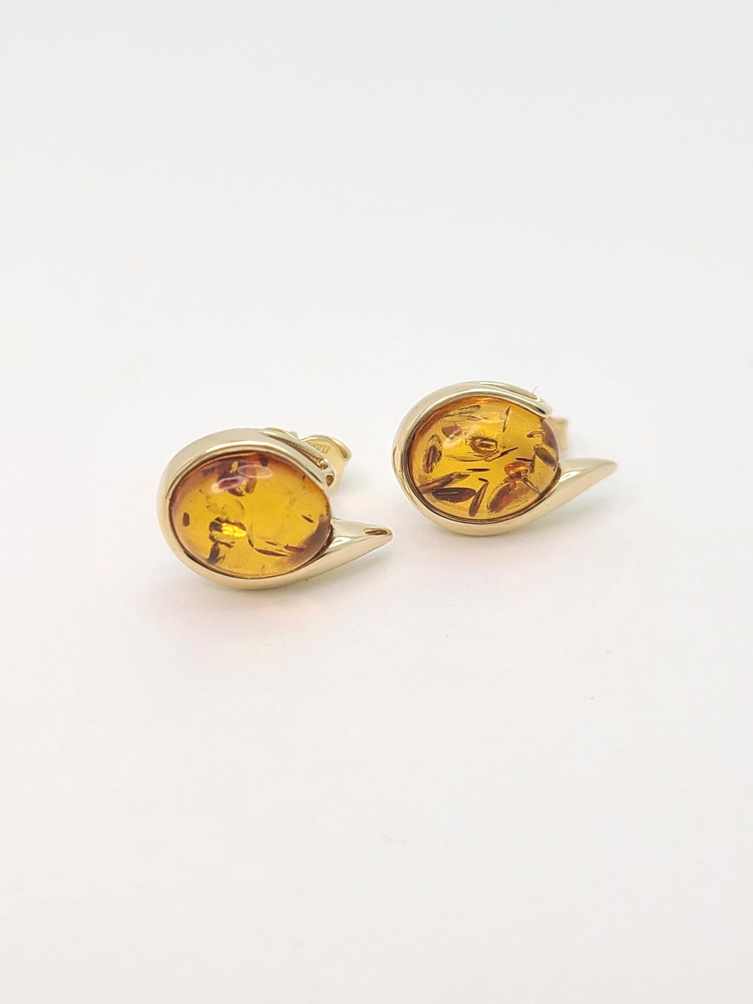 Vintage 14k Yellow Gold Amber Cabochon Post Earrings - Etsy