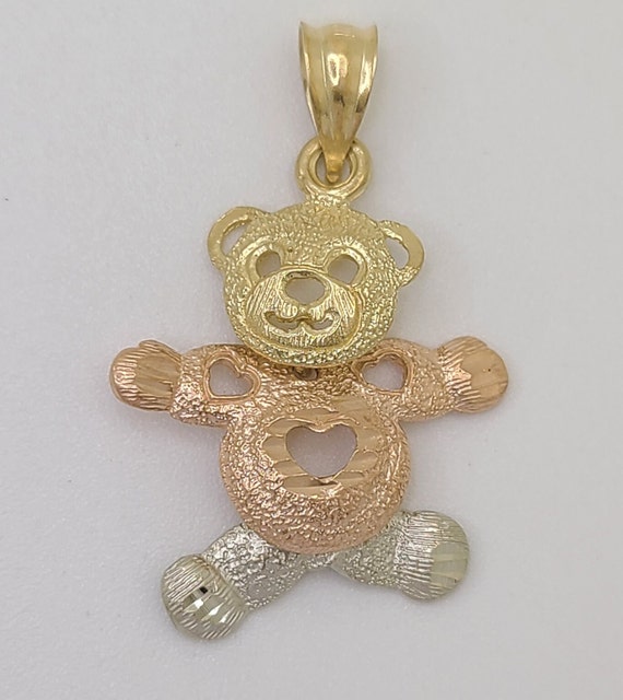Vintage 14k Tri-Color Solid Gold Teddy Bear Pendant … - Gem