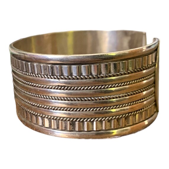 HEAVY Art Nouveau 800 Hallmarked Silver Wide Cuff Bra… - Gem