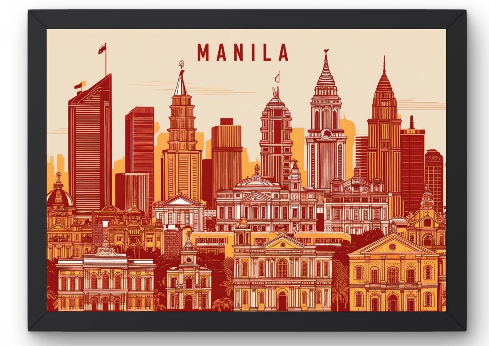 Manila Skyline Poster | Philippines Illustration | Travel, Asia | A4 ...