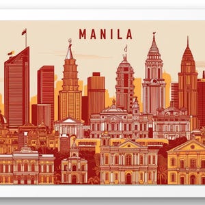 Manila Skyline Poster | Philippines Illustration | Travel, Asia | A4 ...