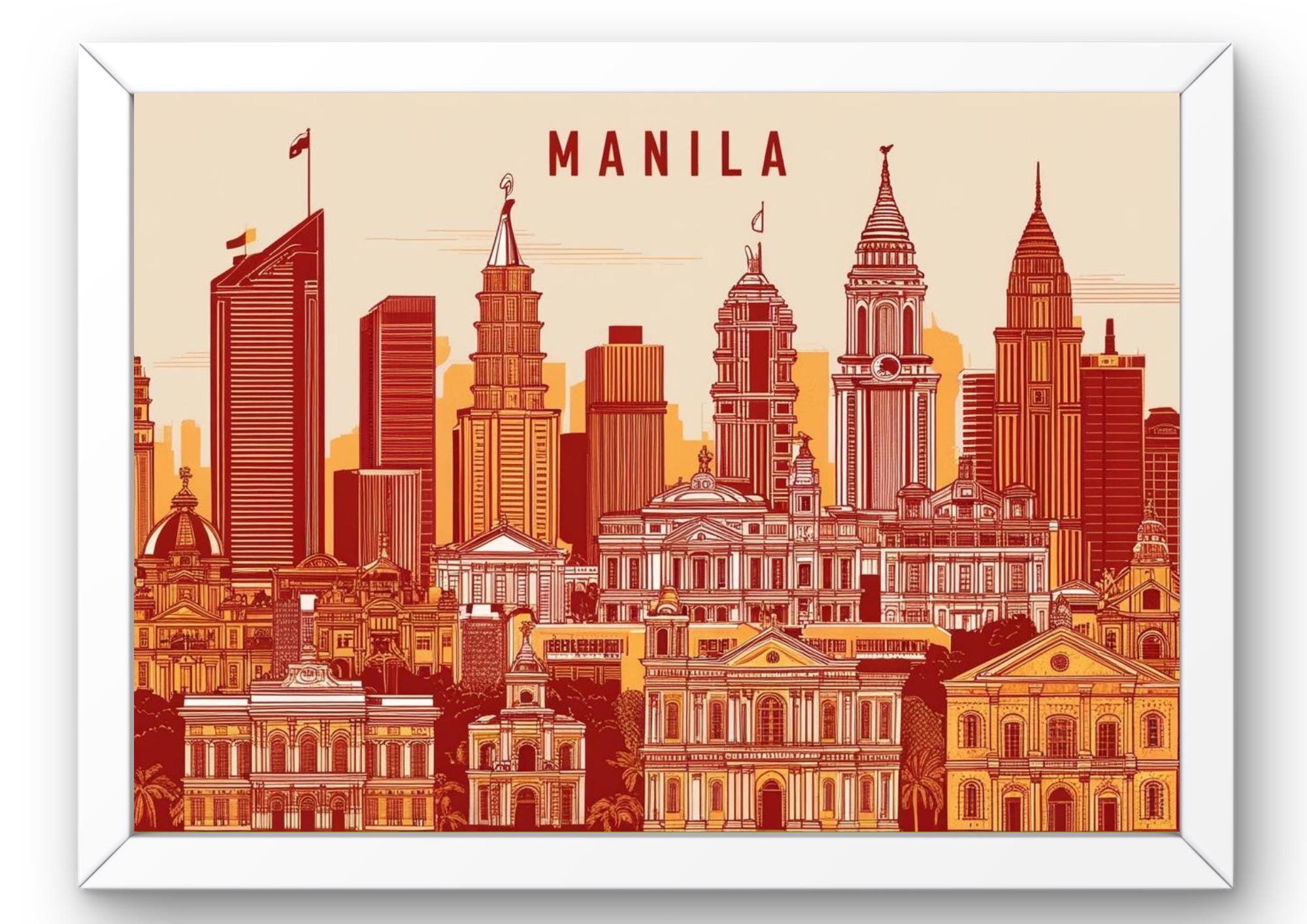 Manila Skyline Poster | Philippines Illustration | Travel, Asia | A4 ...
