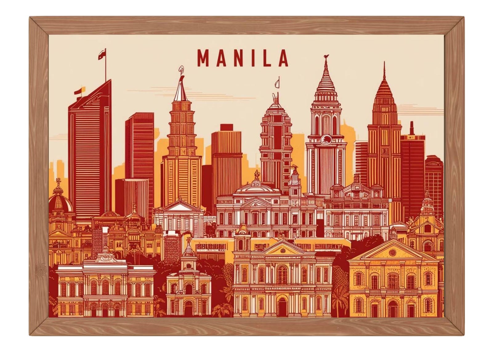 Manila Skyline Poster | Philippines Illustration | Travel, Asia | A4 ...