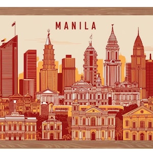 Manila Skyline Poster | Philippines Illustration | Travel, Asia | A4 ...