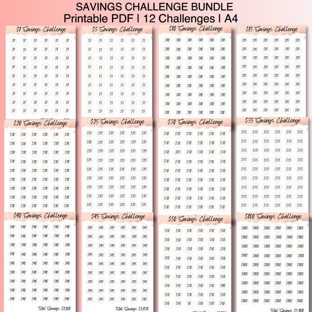 12 Printable Savings Challenge Bundle Savings Digital Print Savings ...