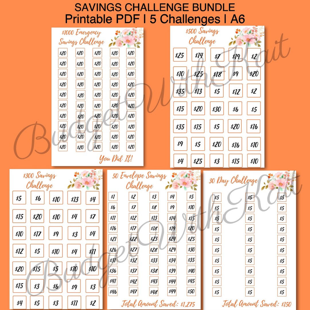 5 Printable Savings Challenge Bundle Savings Digital Print Savings ...