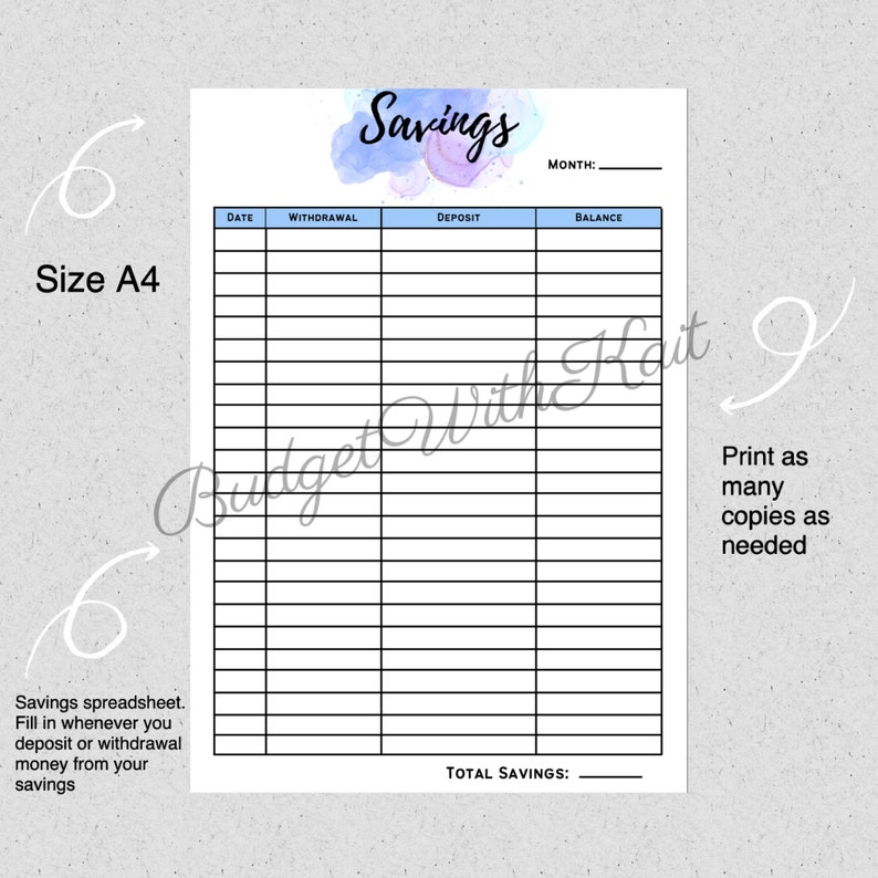 Savings Tracker Sheet Budget Sheet Saving Spreadsheet - Etsy
